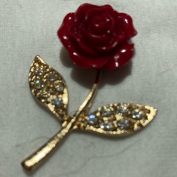 Jewelry | Vintage Gold Red Rose Necklace Pendant | Poshmark